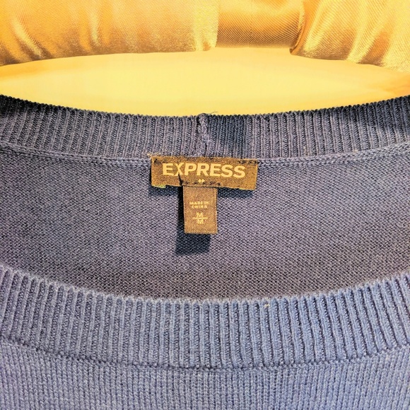 Express | Tops | Round Bottom 34 Braided Sleeve Blue Sweaterm | Poshmark